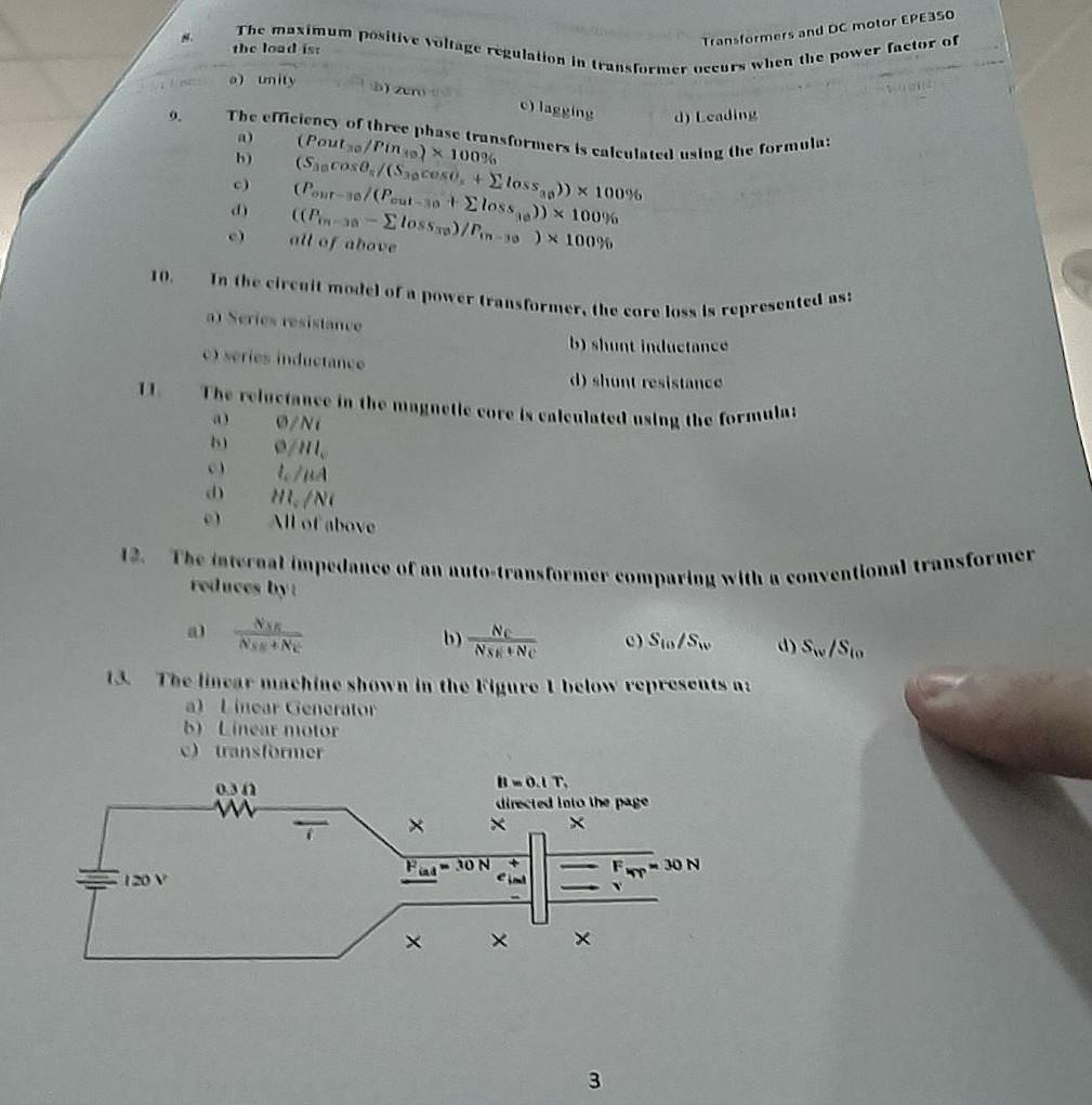Solved Transformers and DC motor EPE3SO *. The maximum | Chegg.com