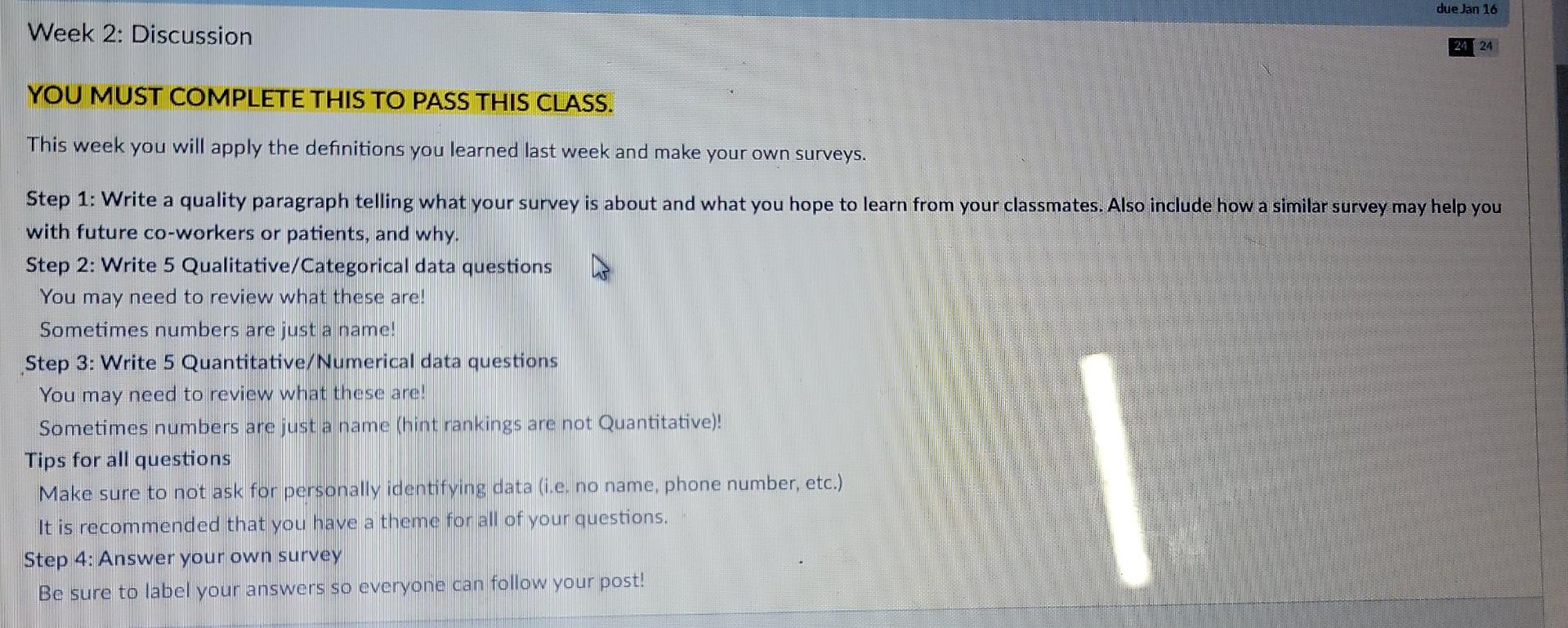 Solved due Jan 16 Week 2: Discussion 24 24 YOU MUST COMPLETE | Chegg.com