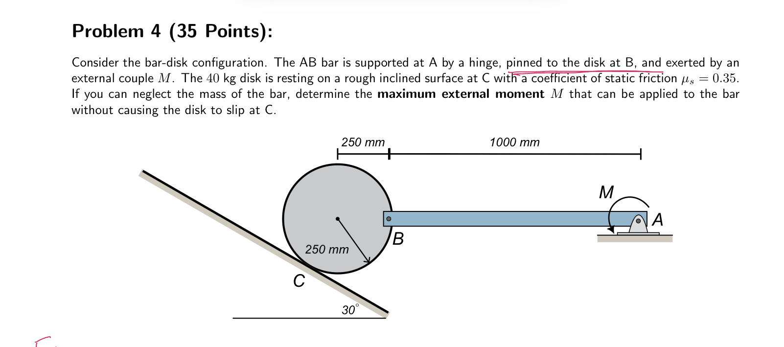 Solved by an EXPERT Problem 4 (35 ﻿Points):Consider the bar-disk | Chegg.com