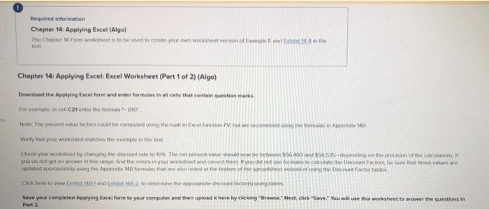 Solved Required information Chapter 14: Applying Excel | Chegg.com