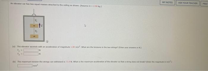 Solved An elevator car has two equal masses attached to the | Chegg.com