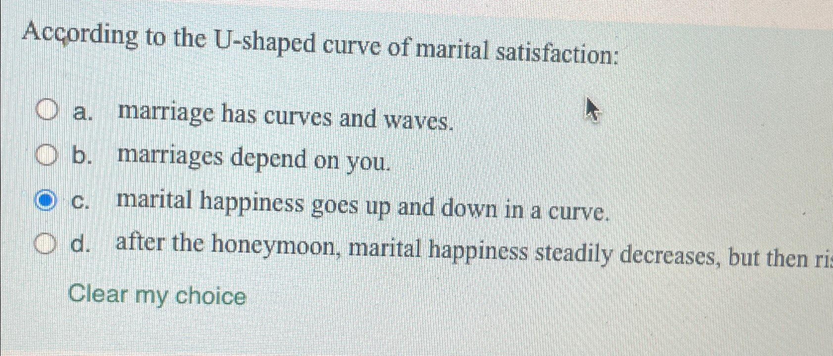 Solved According to the U-shaped curve of marital | Chegg.com