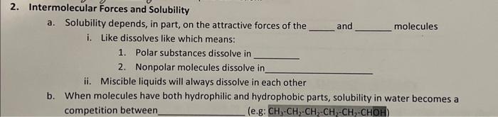 Solved Intermolecular Forces and Solubility a. Solubility | Chegg.com