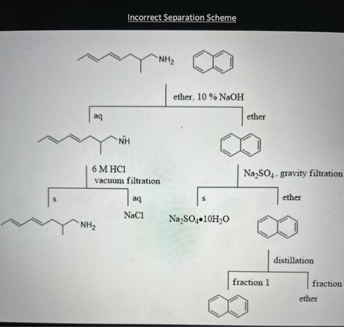 Solved Incorrect Separation Scheme NH2 ether, 10 % NaOH aq | Chegg.com