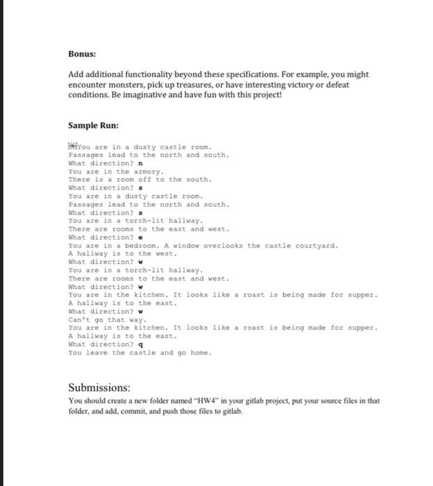 Solved 1 of 10 Homework 4: Adventure Game Description: The | Chegg.com