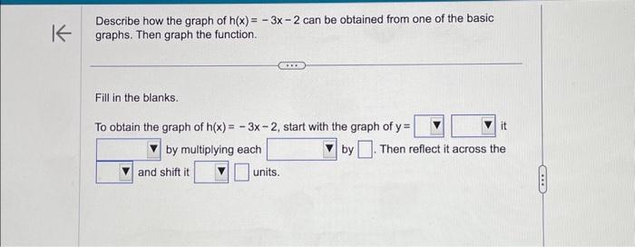 Solved K Describe how the graph of h(x) = -3x - 2 can be | Chegg.com