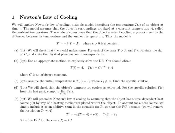 Solved Newton's Law of Cooling We will explore Newton's law | Chegg.com