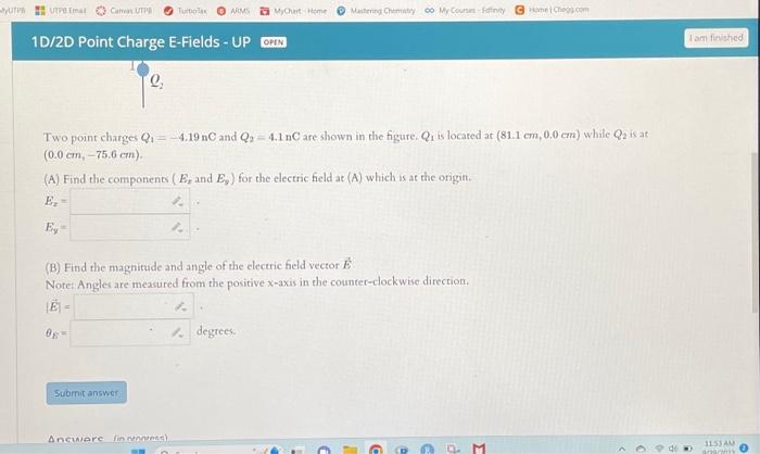 Solved Two point charges Q˙1=−4.19nC and Q2=4.1nC are shown | Chegg.com