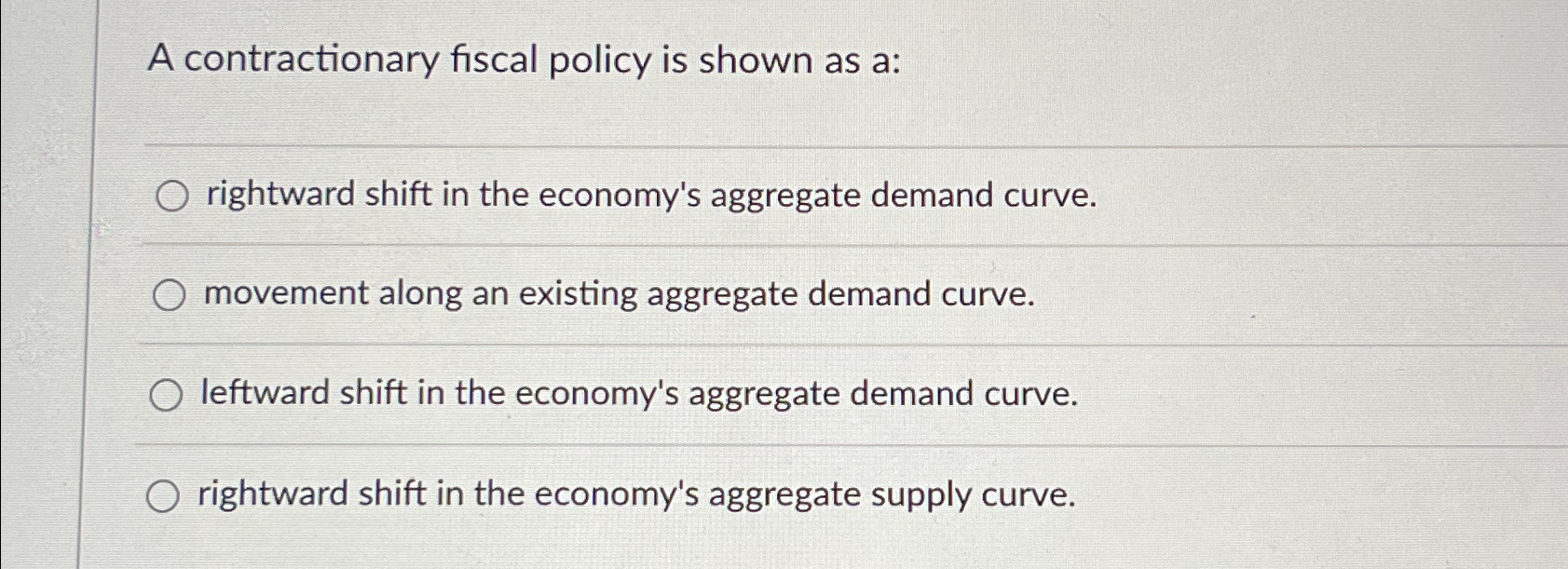 Solved A contractionary fiscal policy is shown as | Chegg.com