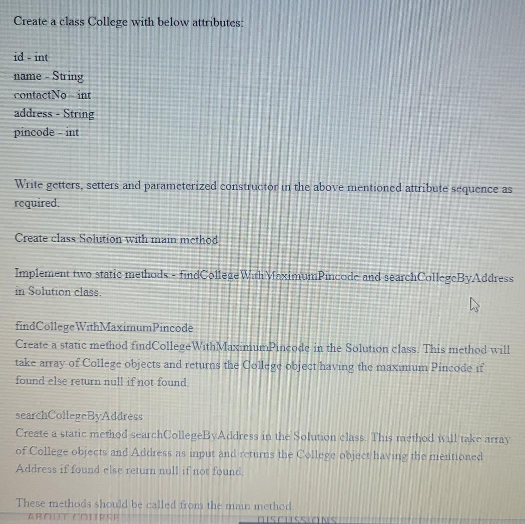 Solved Create A Class College With Below Attributes Id