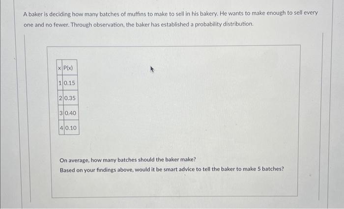 Solved A baker is deciding how many batches of muffins to | Chegg.com Solved A baker is deciding how many batches of muffins to | Chegg.com