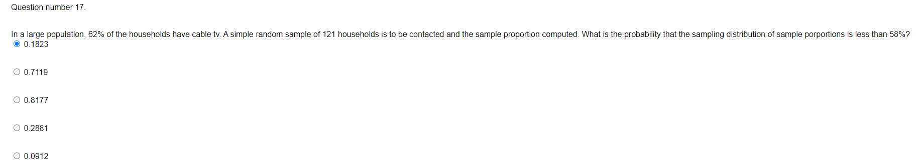 Question number 17( 0.18230.71190.81770.28810.0912In | Chegg.com