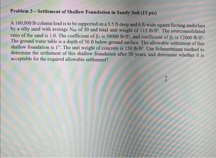 Solved Problem 3 -Settlement of Shallow Foundation in Sandy | Chegg.com
