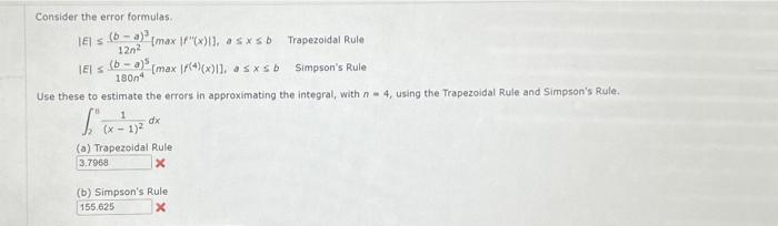 Solved Consider the error formulas. | Chegg.com