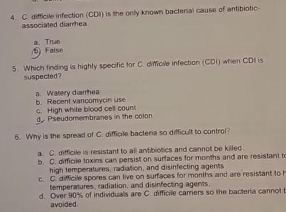 Solved C. ﻿difficile infection (CDI) ﻿is the only known | Chegg.com