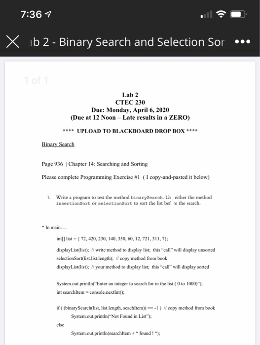 Solved 7:36 1 X ab 2 - Binary Search and Selection Sor ... | Chegg.com