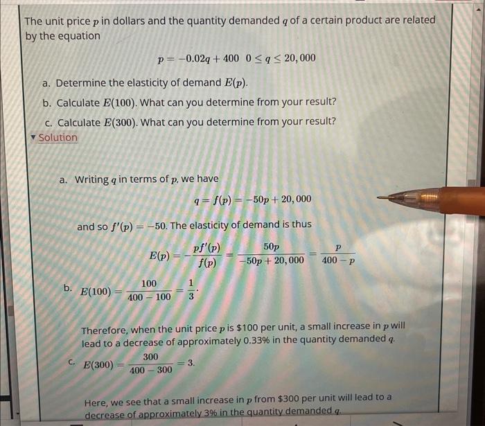 Solved This is a solved question about the elasticity of | Chegg.com
