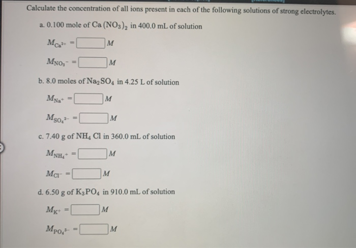 Solved Calculate the concentration of all ions present in | Chegg.com
