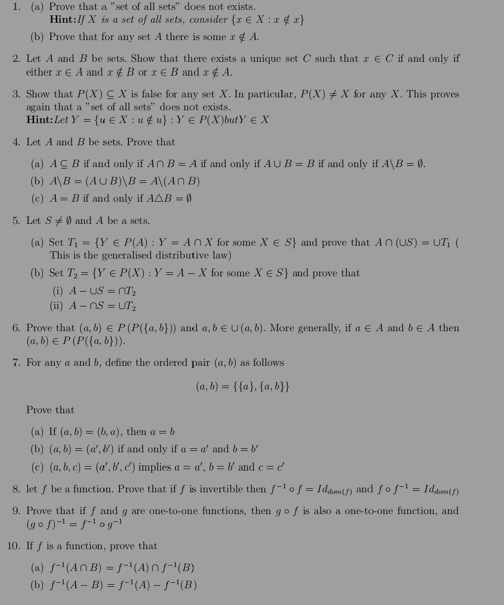 Solved (a) ﻿Prove that a "set of all sets" does not | Chegg.com