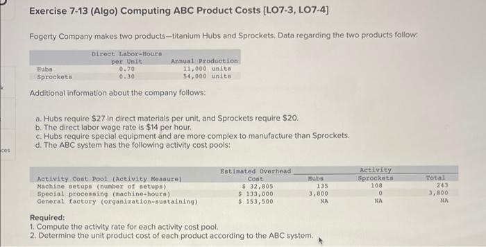 Solved Exercise 7-13 (Algo) Computing ABC Product Costs | Chegg.com