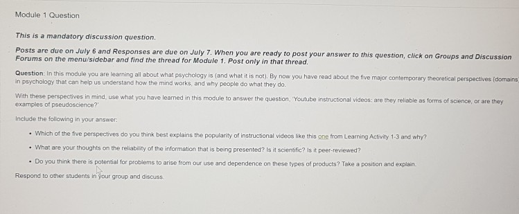 Solved Module 1 Question This is a mandatory discussion | Chegg.com