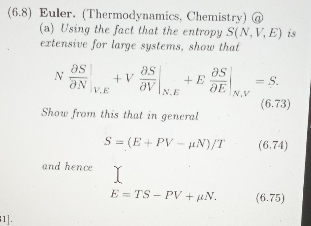 6.8) Euler. (Thermodynamics, Chemistry) @ (a) Using | Chegg.com