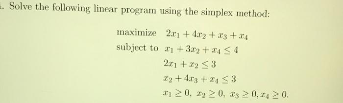 Solved Solve the following linear program using the simplex | Chegg.com