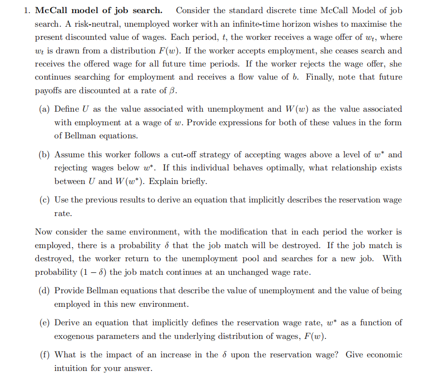 Solved McCall model of job search. Consider the standard | Chegg.com