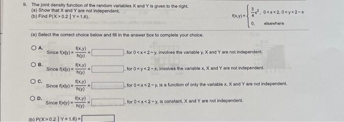 Solved 9 The Joint Density Function Of The Random Variables 6812