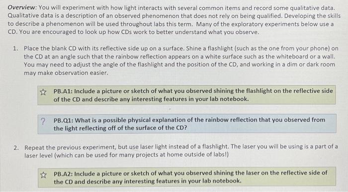 Solved Overview: You will experiment with how light | Chegg.com