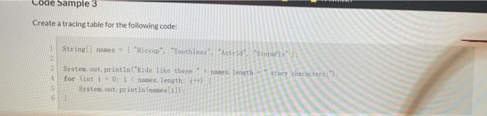 Solved Code Sample 3 Create a tracing table for the | Chegg.com