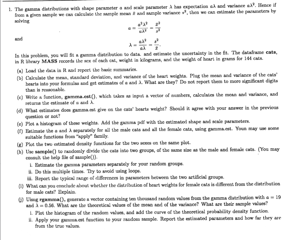 Solved The gamma distributions with shape parameter a and | Chegg.com