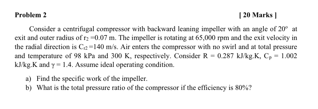 Solved Problem 2[ 20 ﻿Marks ]Consider a centrifugal | Chegg.com