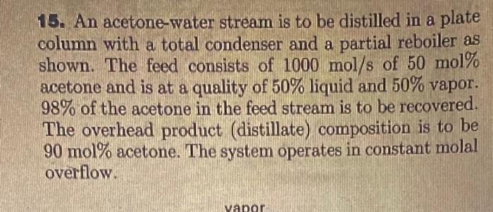 Solved 15. An acetone-water stream is to be distilled in a | Chegg.com