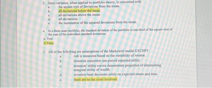 Solved 3. Semi-variance, when applied to portfolio theory, | Chegg.com
