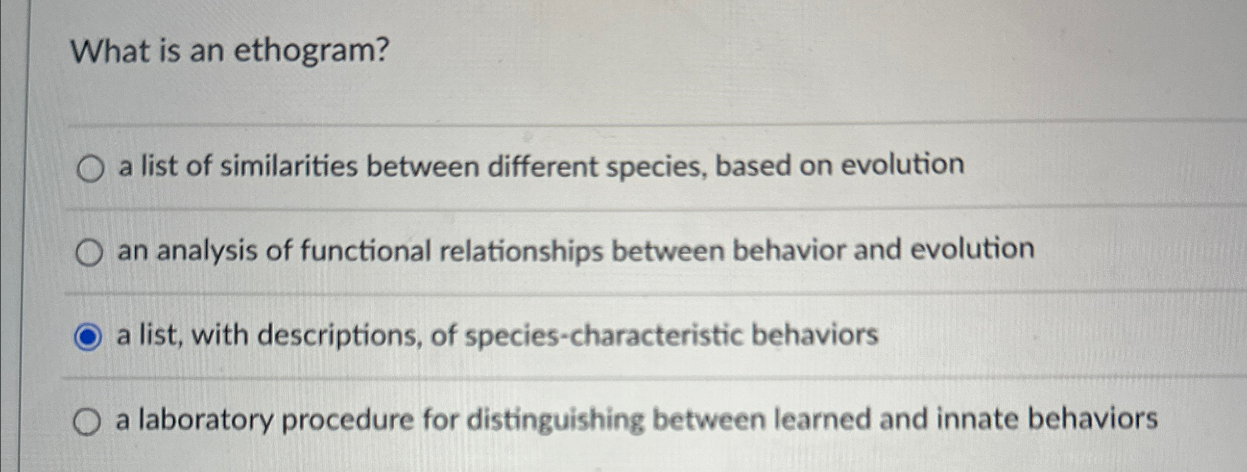 Solved What is an ethogram?a list of similarities between | Chegg.com