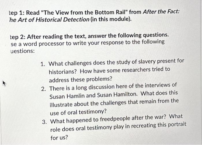 tep 1: Read "The View from the Bottom Rail" from | Chegg.com