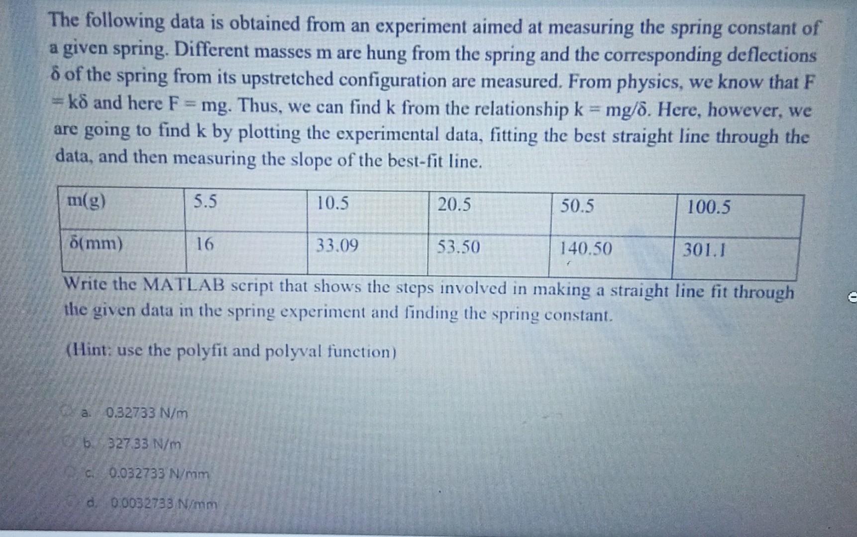 Solved The following data is obtained from an experiment | Chegg.com