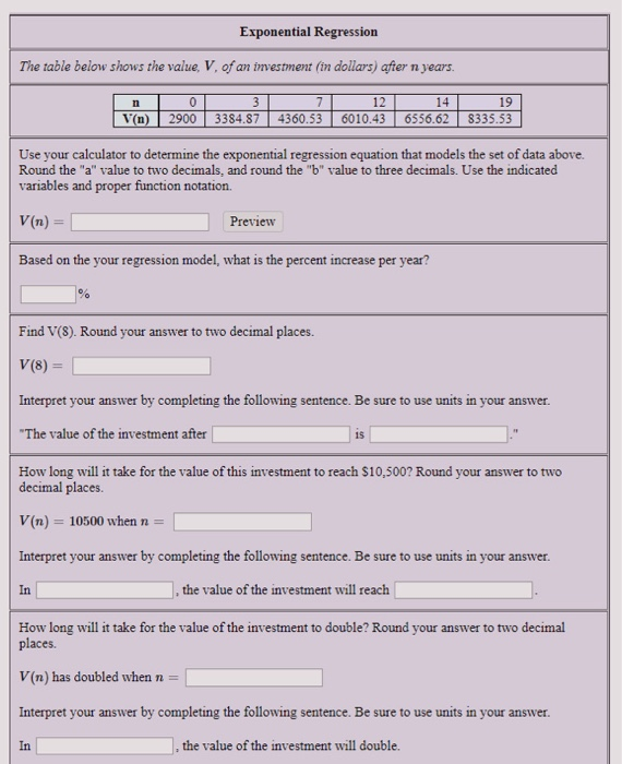 Solved Exponential Regression The table below shows the | Chegg.com