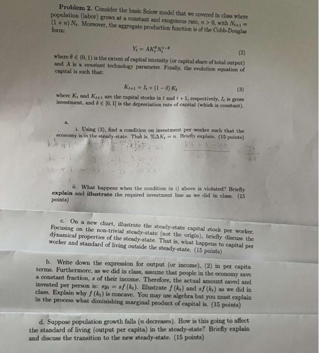 Problem 2. Consider the basic Solow model that we | Chegg.com