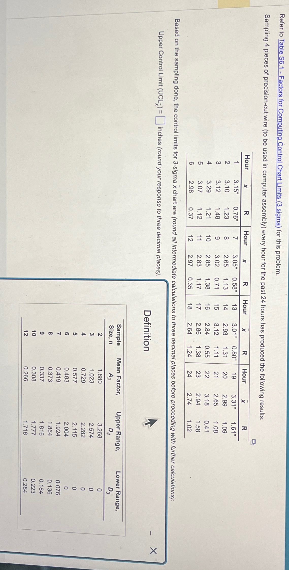 Solved Refer to Table S6.1 - ﻿Factors for Computing Control | Chegg.com