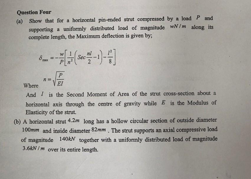 Solved Question Four (a) Show that for a horizontal | Chegg.com