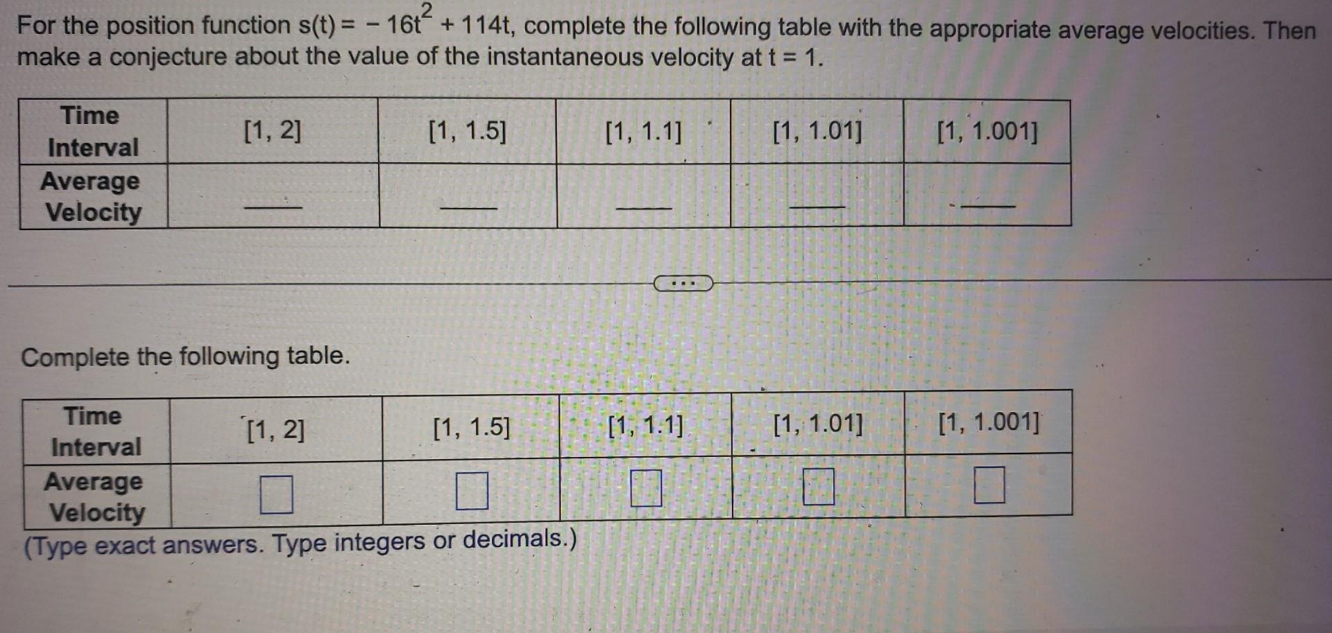Solved For The Position Function S T −16t2 114t Complete