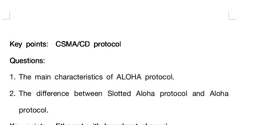 Solved Key points: CSMA/CD protocol Questions: 1. The main | Chegg.com