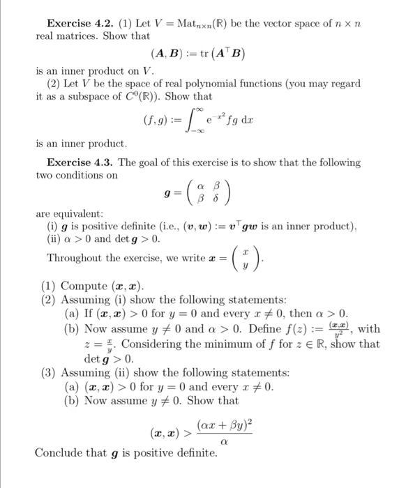 Solved Exercise 4.2. (1) Let V=Matn×n(R) be the vector space | Chegg.com
