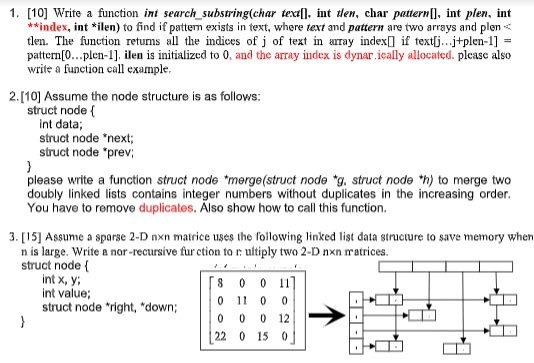 Solved 1. [10] Write a function ini search_substring(char | Chegg.com