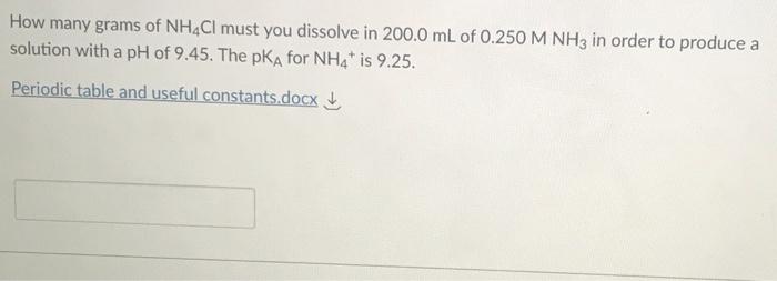 Solved How many grams of NH4Cl must you dissolve in 200.0 mL | Chegg.com