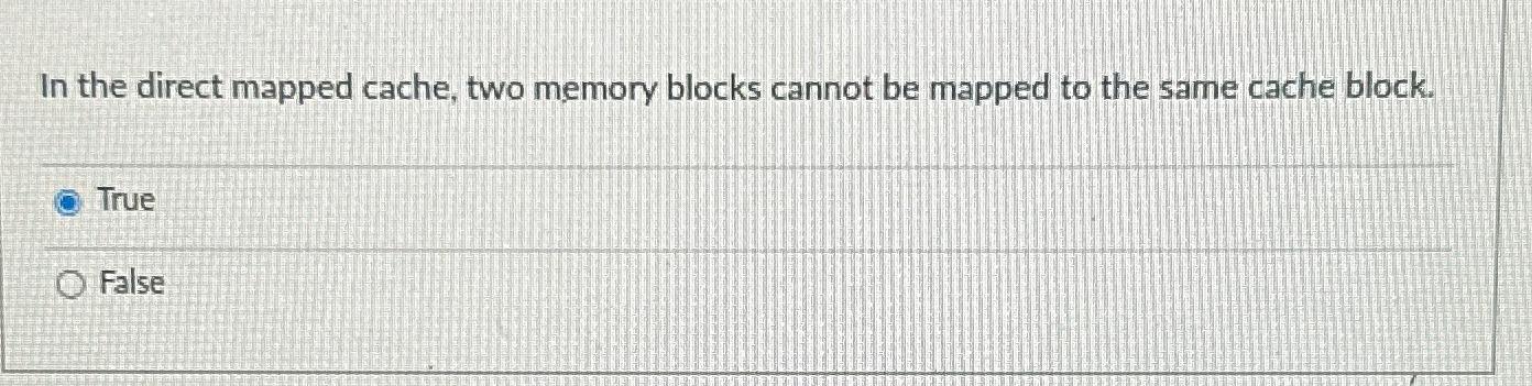 Solved In the direct mapped cache, two memory blocks cannot | Chegg.com
