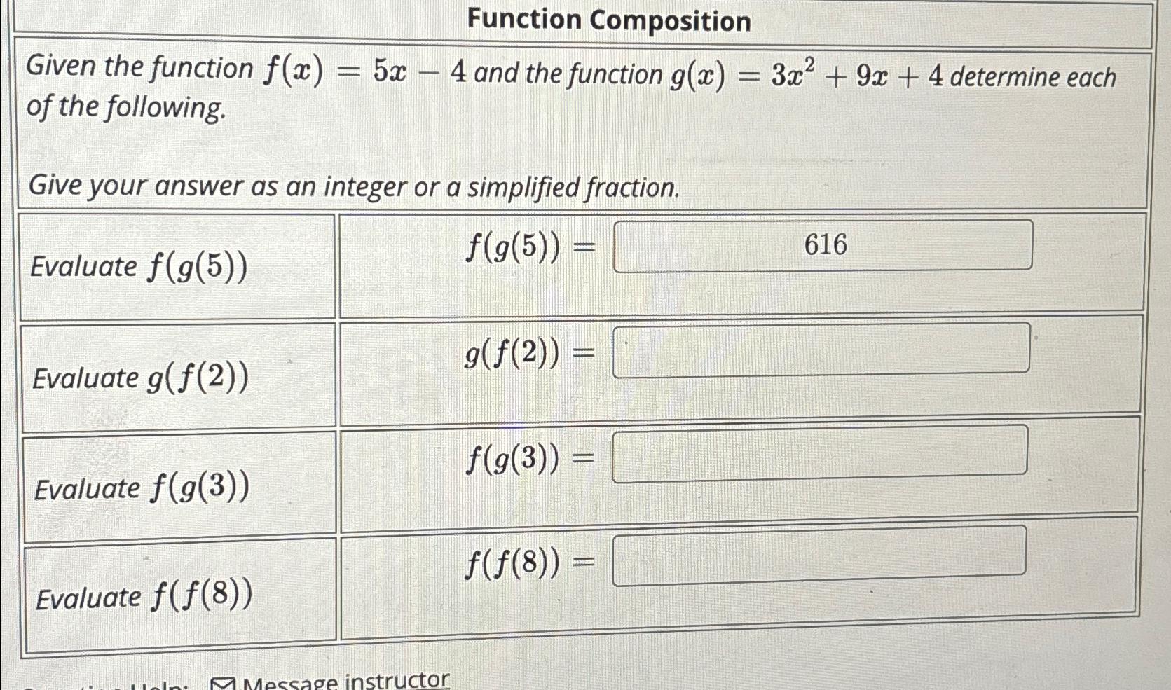Solved Function Compositiongiven The Function F X 5x 4 ﻿and