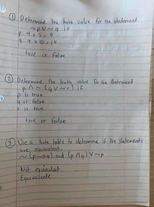 (1) Determine the turth value for the statement | Chegg.com
